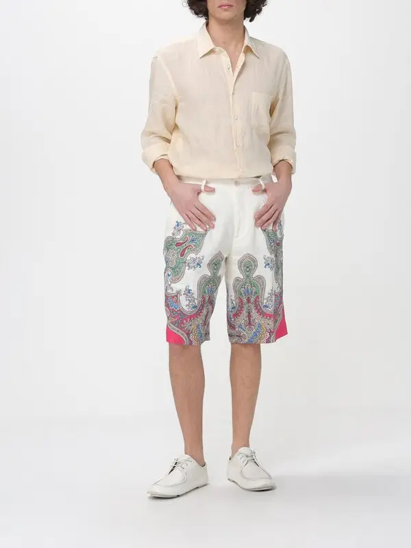 Etro Tailored Linen Shorts With Paisley Print - White