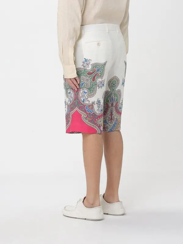 Etro Tailored Linen Shorts With Paisley Print - White