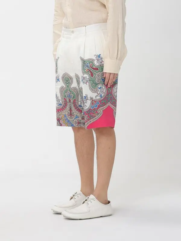 Etro Tailored Linen Shorts With Paisley Print - White