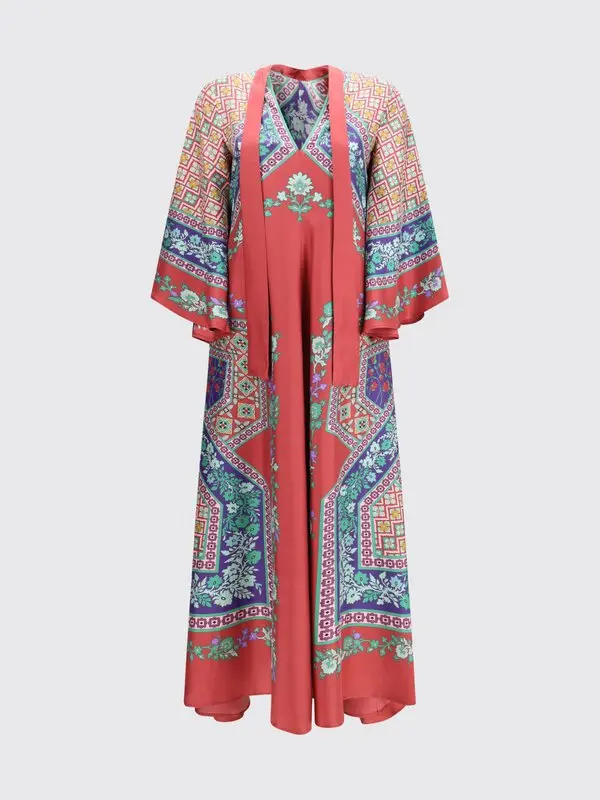 La DoubleJ Pure Silk Midi Kaftan With Ethnic Print