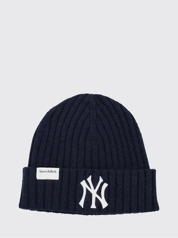 SPORTY & RICH Yankees Serif Ribbed Cashmere Beanie - Blue