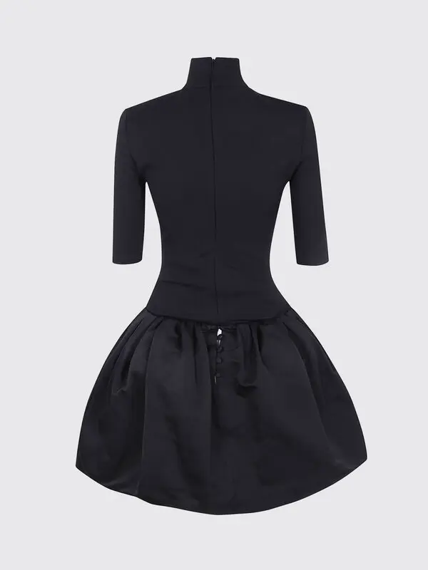 Magda Butrym High Neck 3/4 Sleeve Dress With Gathered Waist And Voluminous Skirt