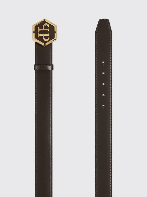 Philipp Plein Leather Belt With Monogram Buckle
