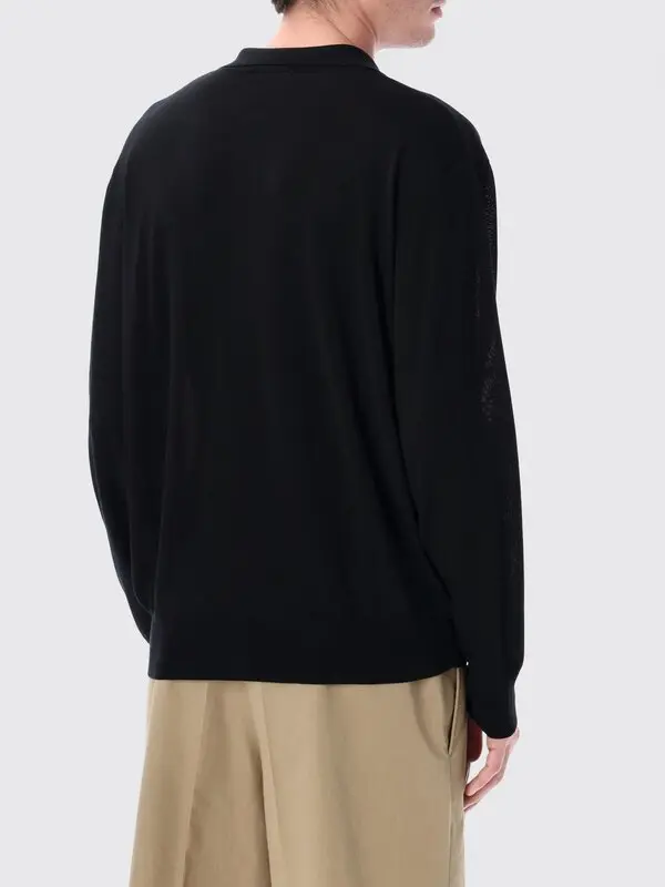 ROBERTO COLLINA Long-sleeved Cotton-blend Knit Polo Shirt - Black