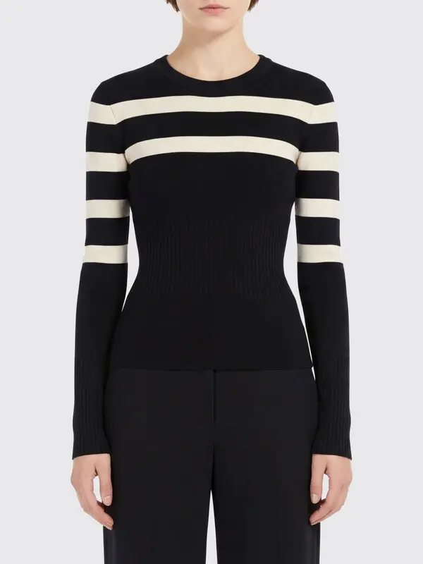 Patrizia Pepe Striped Viscose Blend Crewneck Sweater