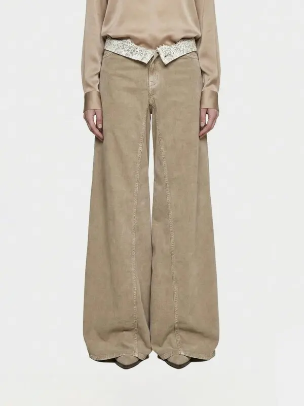 Pinko Cotton Denim Jeans With Lace Inserts