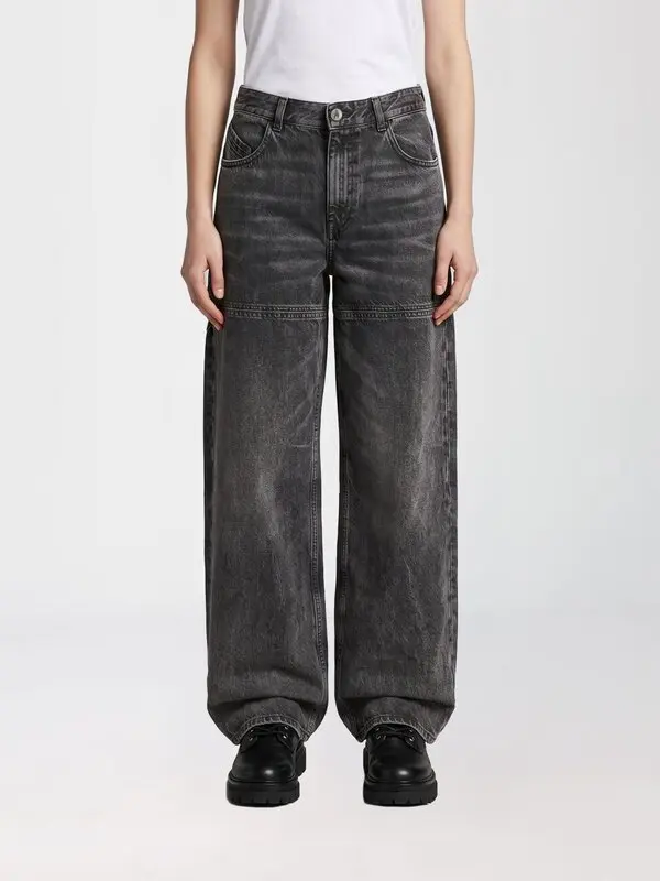Attico Cut-out Wide-leg Cotton Denim Jeans - Black