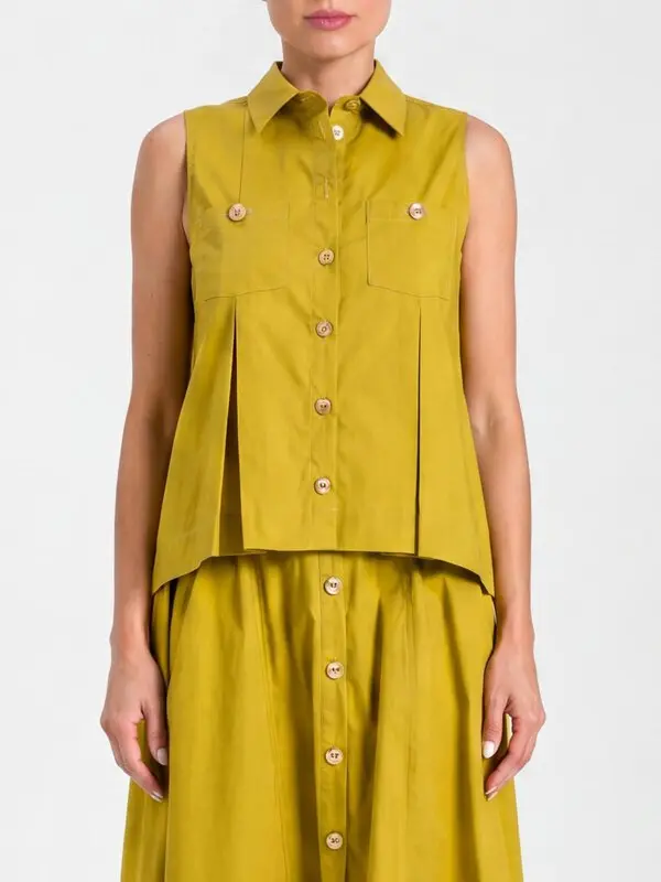 TWINSET Stretch Cotton Sleeveless Shirt With French Collar - Forest Green