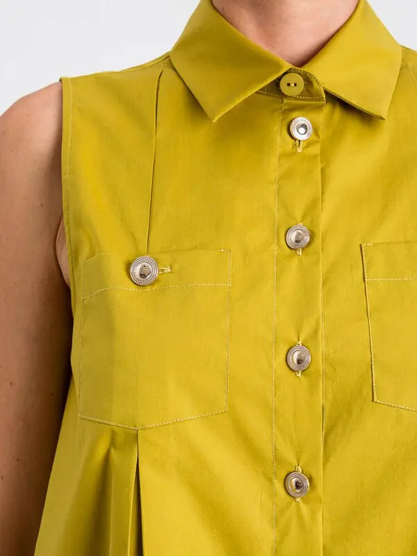 TWINSET Stretch Cotton Sleeveless Shirt With French Collar - Forest Green