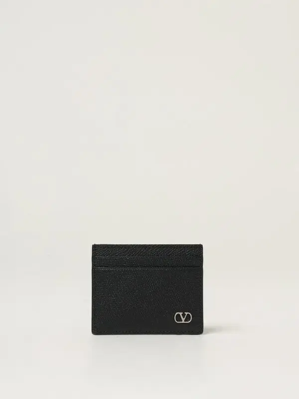 Valentino Garavani Vlogo Signature Grained Leather Credit Card Holder - Black
