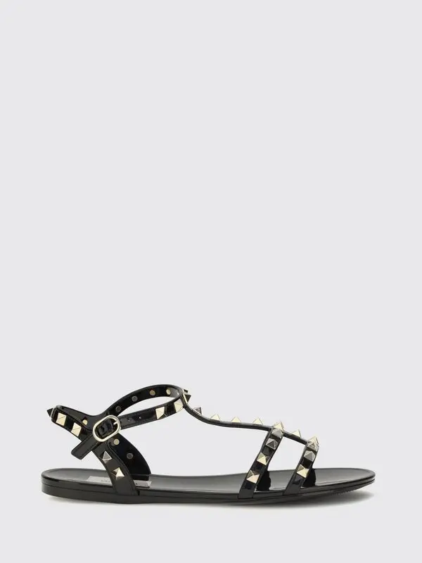 Valentino Garavani Rockstud Low-heeled Rubber T-strap Sandals - Black