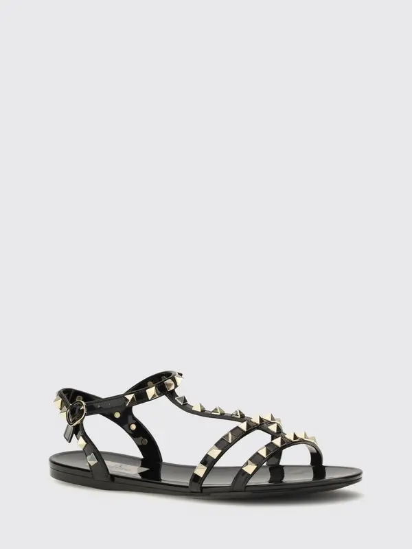 Valentino Garavani Rockstud Low-heeled Rubber T-strap Sandals - Black