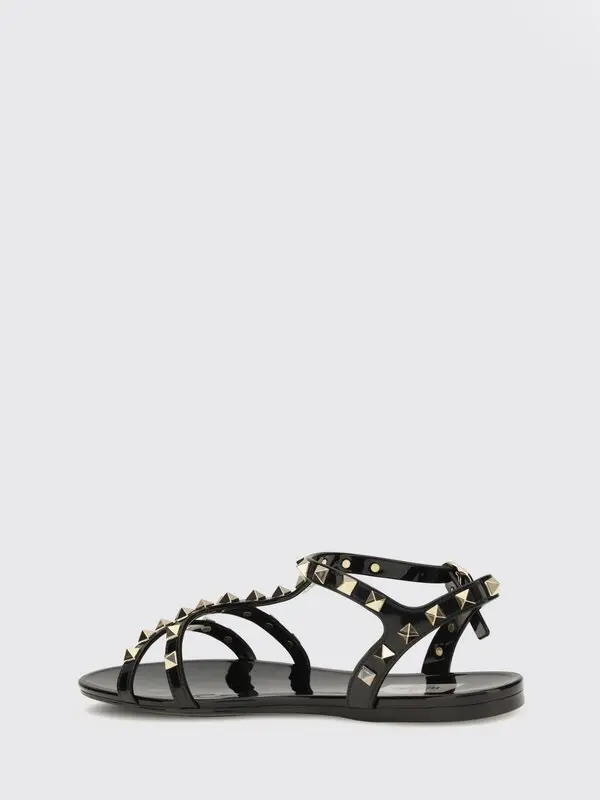 Valentino Garavani Rockstud Low-heeled Rubber T-strap Sandals - Black
