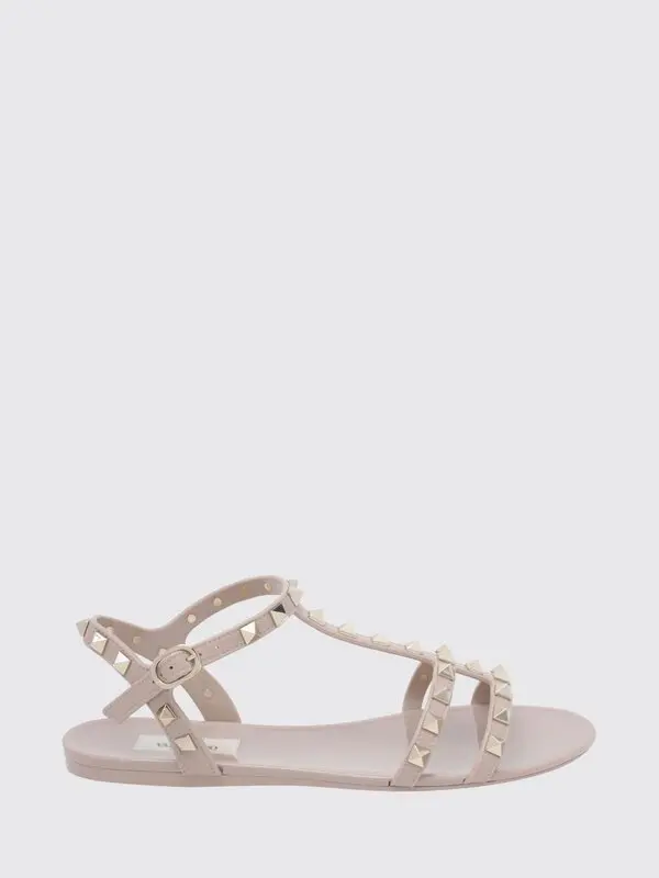 Valentino Garavani Rockstud Low-heeled Rubber T-strap Sandals - Blush Pink