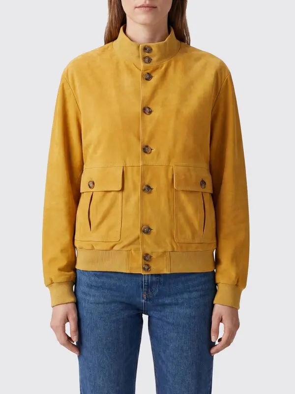 VALSTAR Suede Leather Bomber Jacket With High Collar And Button Closure
