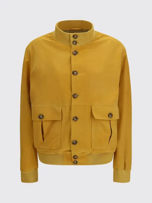 VALSTAR Suede Leather Bomber Jacket With High Collar And Button Closure