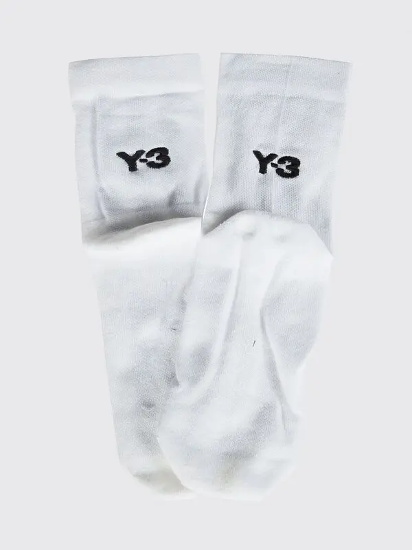 Y3 Stretch Cotton Blend Crew Socks With Striped Pattern And Logo