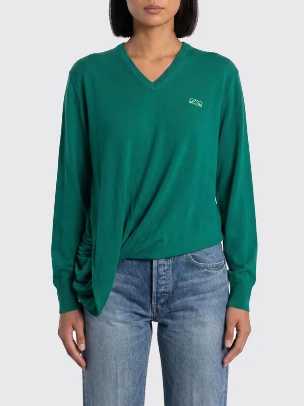 Loewe Draped Wool Blend V-neck Sweater - Green