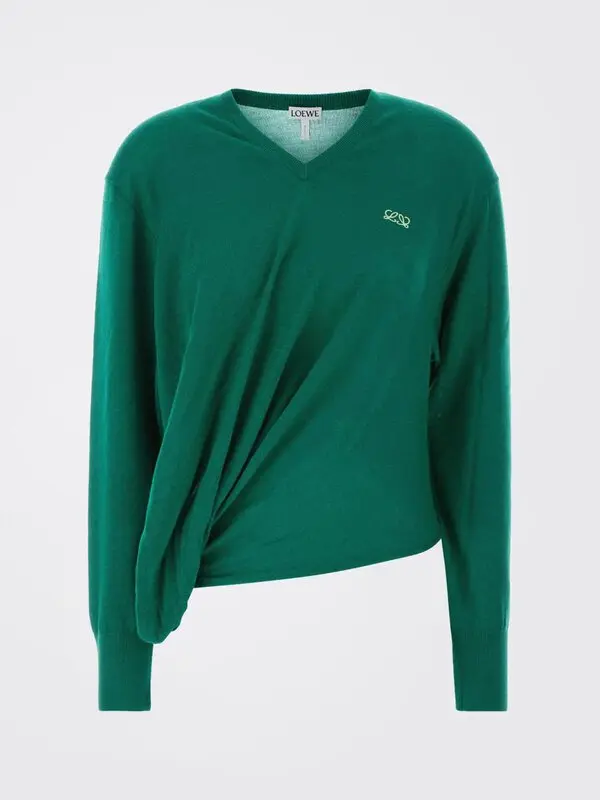 Loewe Draped Wool Blend V-neck Sweater - Green
