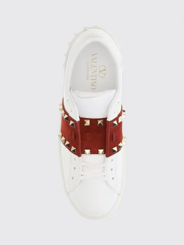 Valentino Garavani Rockstud Untitled Leather And Suede Lace-up Sneakers - Red