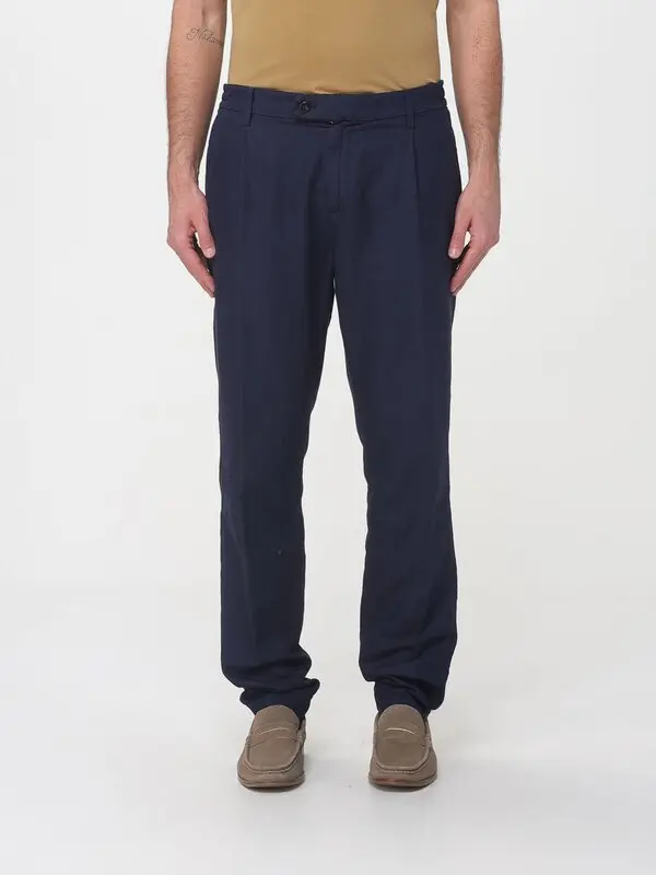 Eleventy Cotton And Linen Slim Fit Paisley Trousers