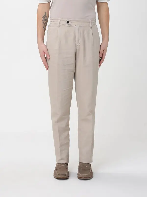 Eleventy Cotton And Linen Slim Fit Trousers - Sand