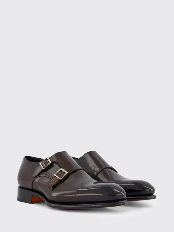 Santoni Brushed Leather Monk Strap - Brown