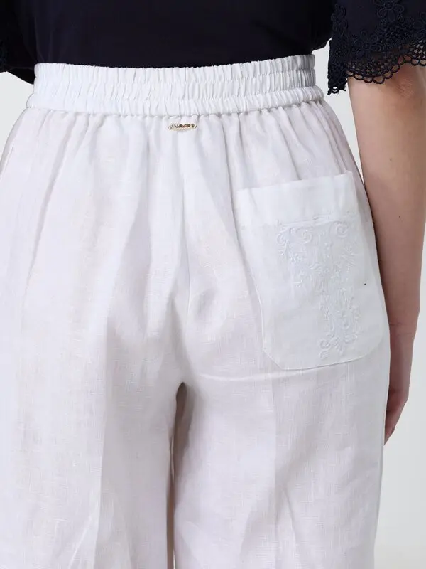 TWINSET Linen Palazzo Trousers - White