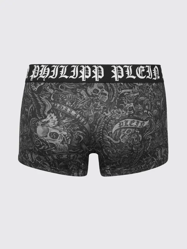 Philipp Plein Stretch Cotton Blend Boxer Shorts With Tattoo Print