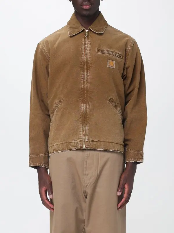 Carhartt Work In Progress Og Detroit Cotton Jacket With Zip Closure And Logo Patch - Brown