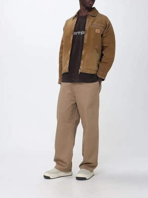 Carhartt Work In Progress Og Detroit Cotton Jacket With Zip Closure And Logo Patch - Brown