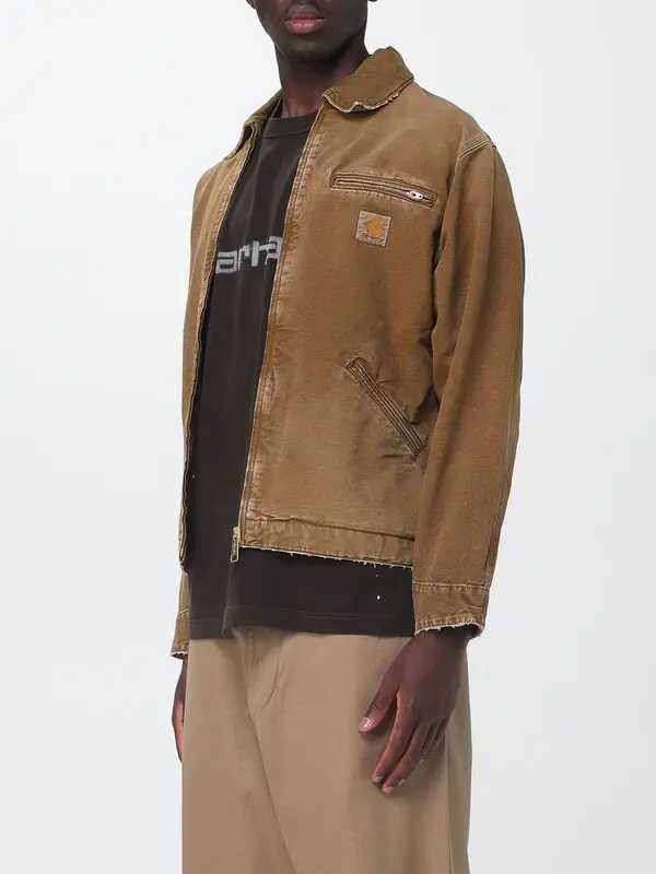 Carhartt Work In Progress Og Detroit Cotton Jacket With Zip Closure And Logo Patch - Brown