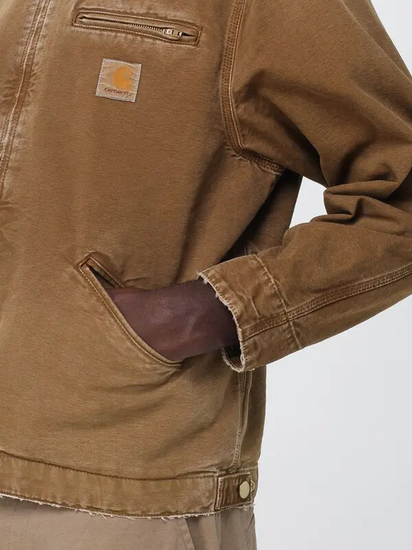 Carhartt Work In Progress Og Detroit Cotton Jacket With Zip Closure And Logo Patch - Brown