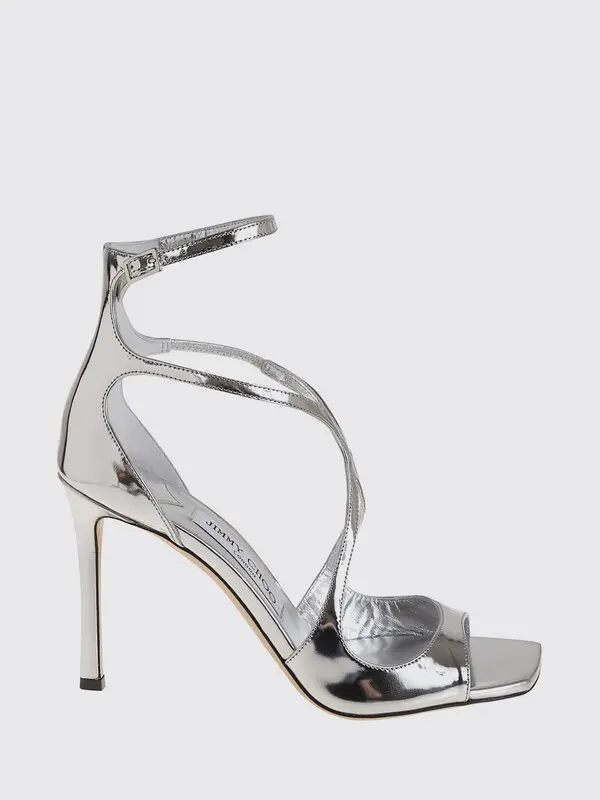 JIMMY CHOO Azia Laminated Patent Leather Sandals - Silver