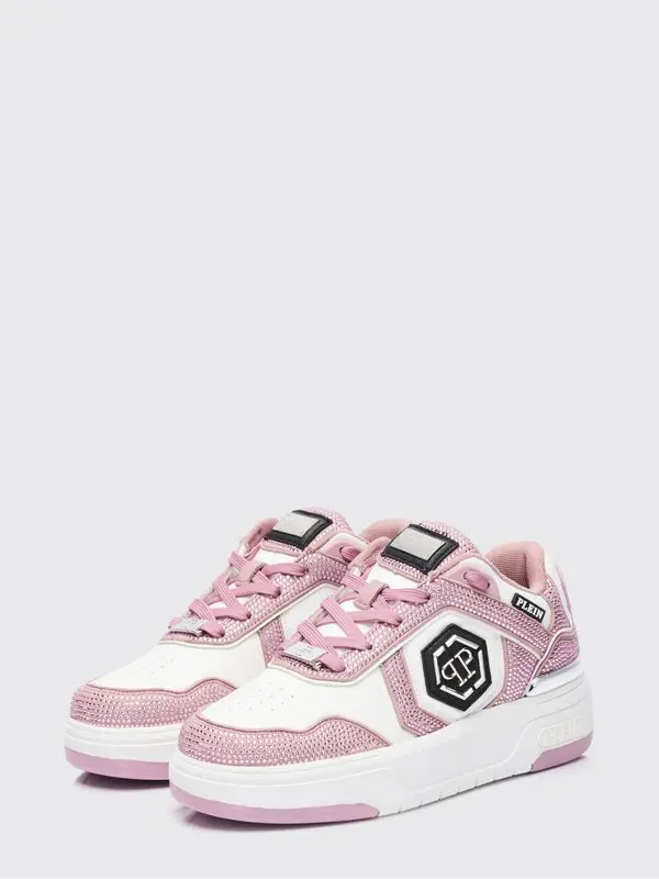 Philipp Plein Sk8r Rhinestone Embellished Leather Sneakers - Fuchsia