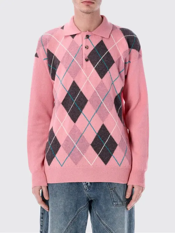 JW Anderson Diamond Pattern Wool Knit Polo Shirt - Pink