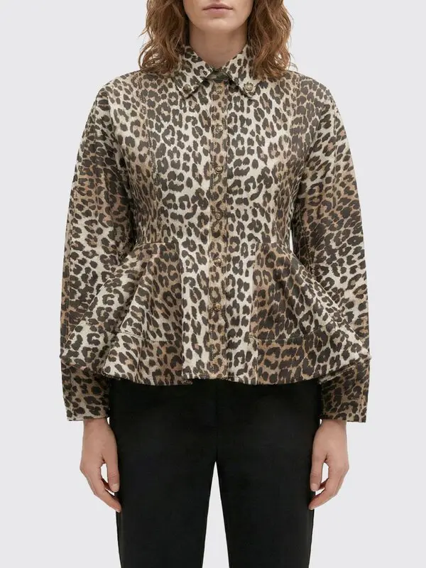 GANNI Leopard Print Button-up Shirt