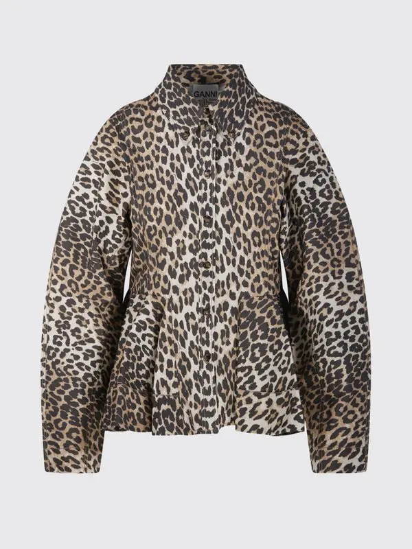 GANNI Leopard Print Button-up Shirt