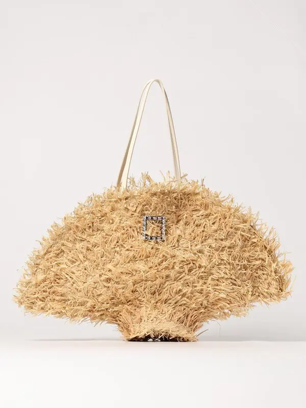 ROGER VIVIER Raffia Tote Bag With Embellished Clasp - Natural