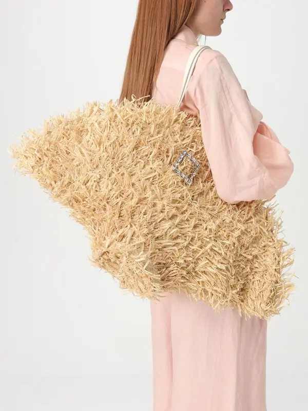 ROGER VIVIER Raffia Tote Bag With Embellished Buckle
