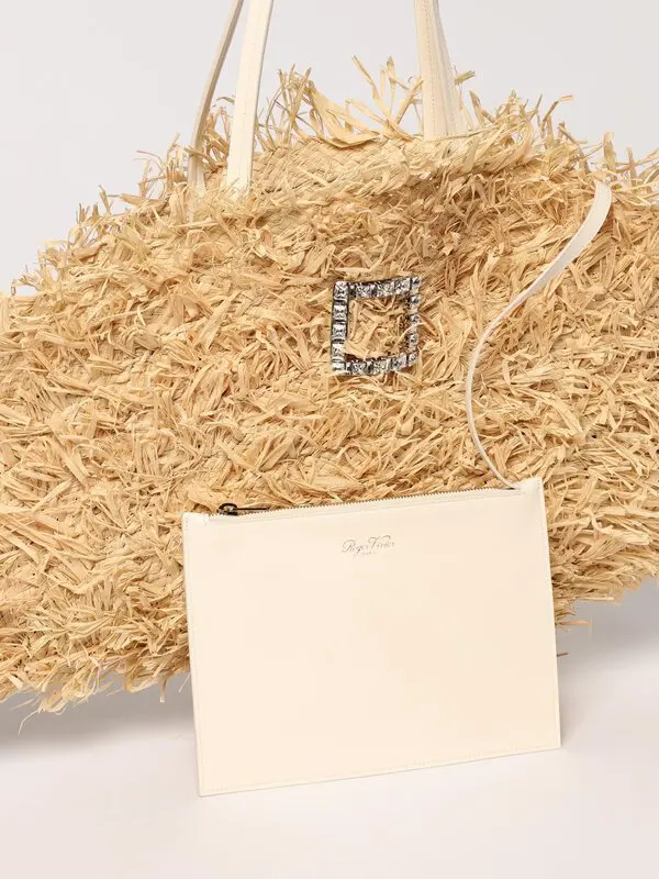 ROGER VIVIER Raffia Tote Bag With Embellished Buckle