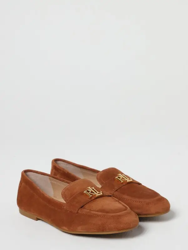 Ralph Lauren Suede Loafers With Metallic Logo Detail - Brown