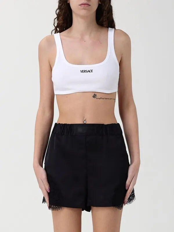 Versace Ribbed Cotton Crop Top With Logo - White