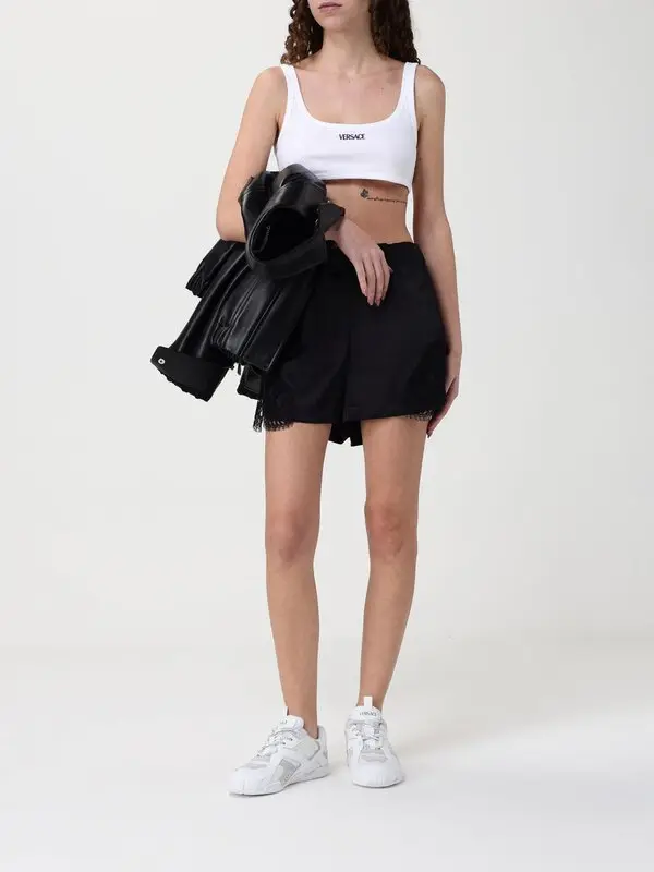 Versace Ribbed Cotton Crop Top With Logo - White