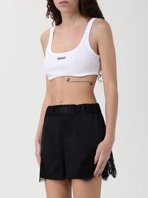 Versace Ribbed Cotton Crop Top With Logo - White