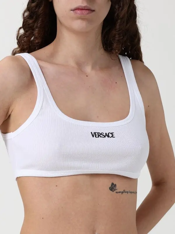 Versace Ribbed Cotton Crop Top With Logo - White