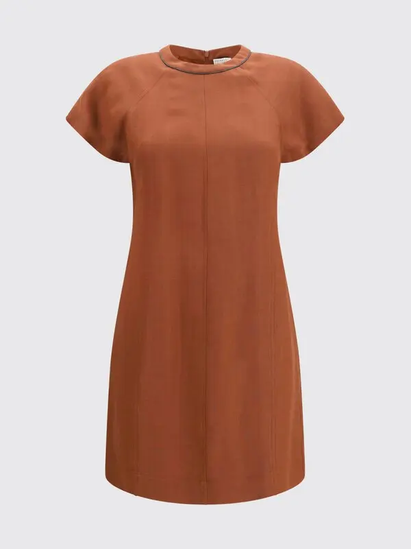 Brunello Cucinelli Viscose And Linen Sheath Mini Dress - Brick Red