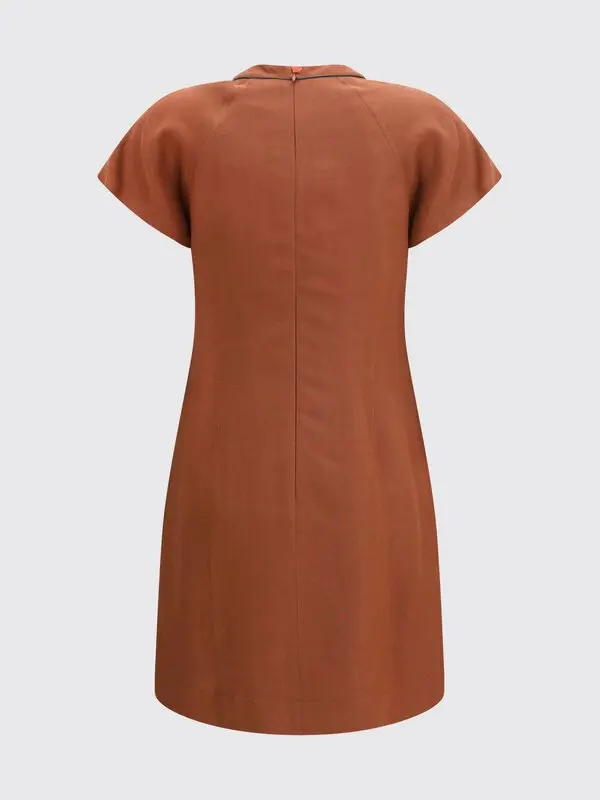 Brunello Cucinelli Viscose And Linen Sheath Mini Dress - Brick Red