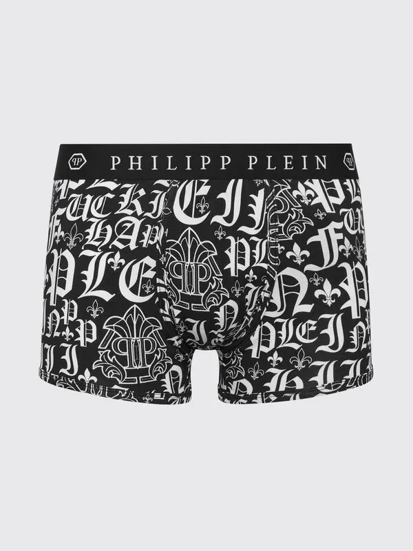 Philipp Plein Stretch Cotton Blend Boxer Shorts With Lettering Print - Black