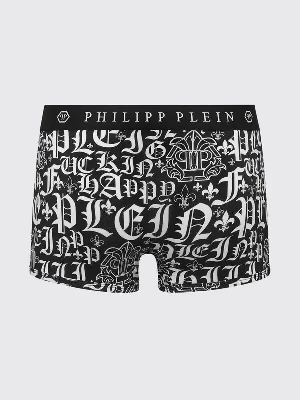 Philipp Plein Stretch Cotton Blend Boxer Shorts With Lettering Print